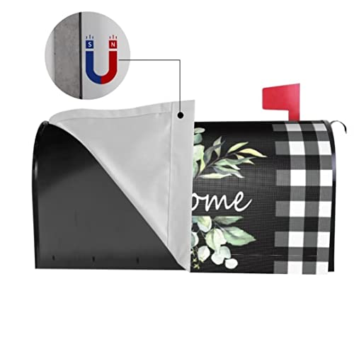Spring Welcome Mailbox Covers Magnetic Standard Size 18" x 21", Buffalo Plaid Wreath Mailbox Covers Mail Wraps Cover Letter Post Box for Gardern Yard Outdoor Decor