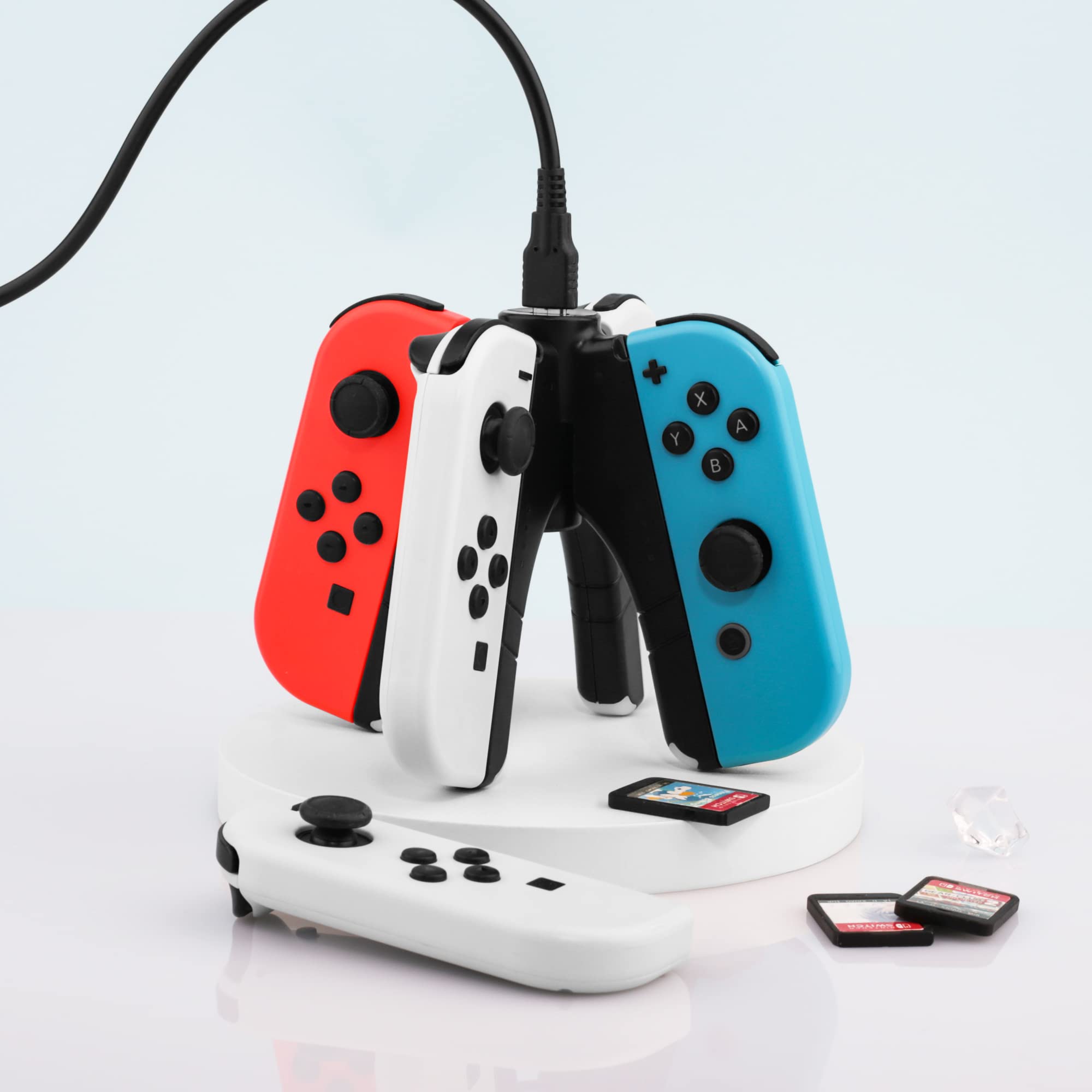 RHOTALL Joycon Controller for Nintendo Switch & Switch OLED, Joycon Charger Dock for Switch Accessories, Multifunctional Controller Grip and Charge Dock, LED Indicator Charging Stand with Cable