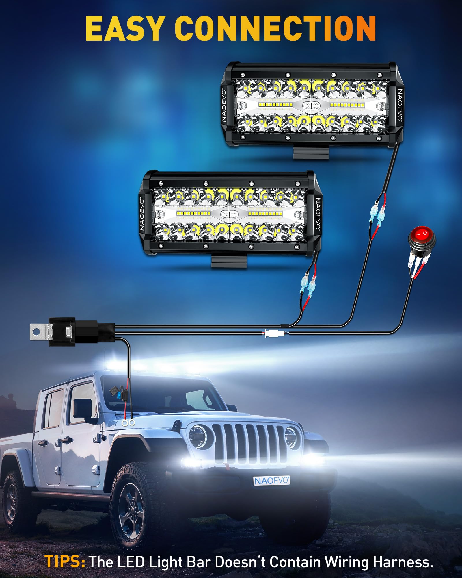 NAOEVO 7 Inch LED Light Bar, LED Off Road/Fog/Driving Lights LED Pods with Spot Flood Combo, LED Work Lights for Truck Boat UTV ATV, 2-Pack (White)