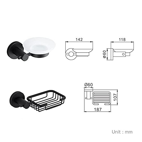 PLMM soap Box, Bathroom Soap Holder Shower Black Soap Dish Bathroom Tray Accessories Box Shelf Zinc-Alloy Wall Dishes Shelves