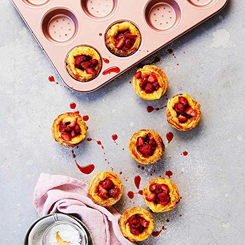 Wiltshire Rose Gold 12 Cup Mini Quiche and Pastry Pan, PFOA PTFE Free, Perforated Sheet Bakeware, Traybake Baking Tin, Non-Stick Coating, Robust Baking Tray, Rectangular, 35x26x2.8cm