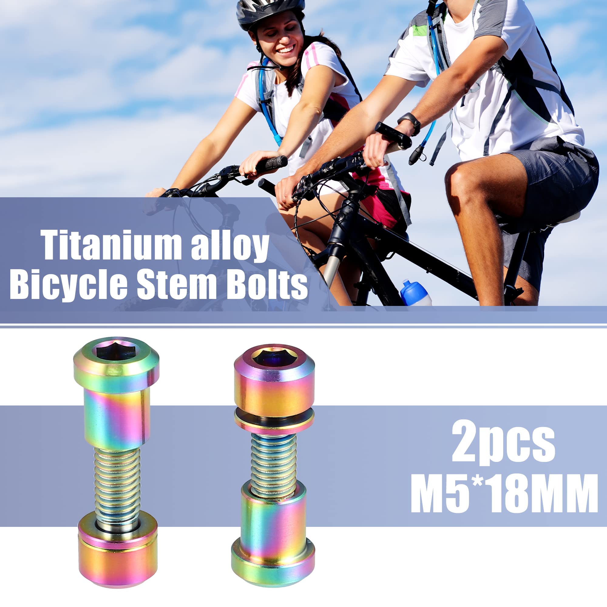 X AUTOHAUX 2pcs M5x18mm Titanium Alloy Bicycle Stem Bolts Hex Socket Head Cap with Steerer Clamp Nut for BMX MTB Road Bike Multicolor