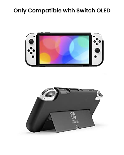 tomtoc Protective Case for Nintendo Switch OLED 2021 and Joy-Con Controller, Liquid Silicone Cover Accessory Support Switch Stand and Joy-Con Detachable, Shock-Absorption and Scratch-Resistant, Black