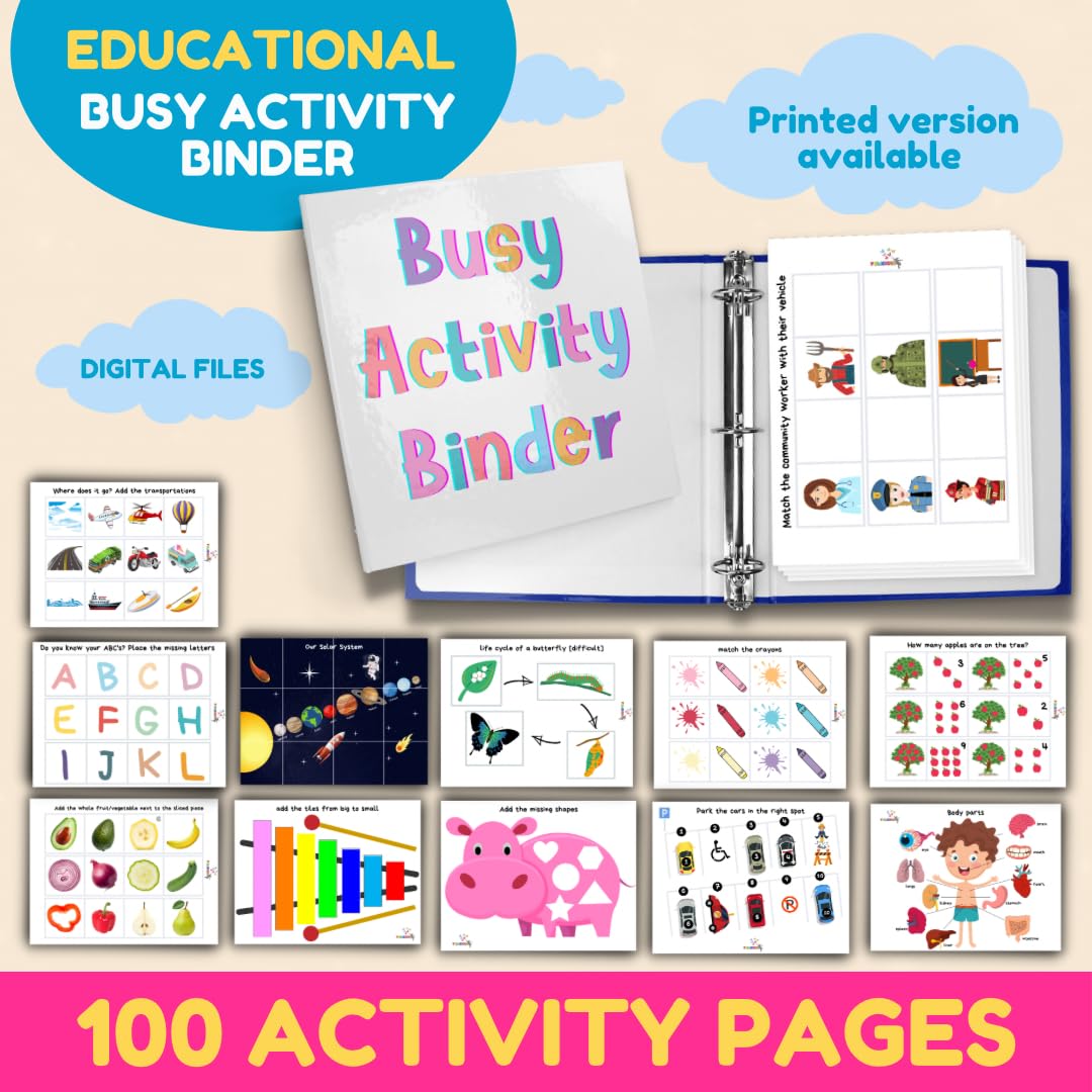 Yelicious Busy Activity Binder with 100 Activity Pages β Ultimate Busy Book Preschool Learning Resource Kit - Great Gift for 3+ Educational Games for Early Learning & Development, Montessori Inspired