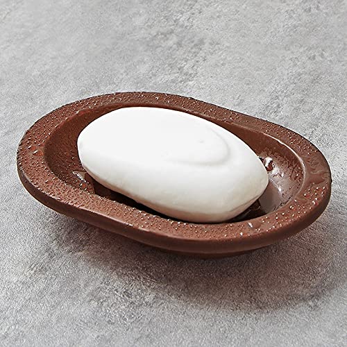 PLMM soap Box， Oval Transparent Double-Layer Plastic Soap Box Household Bathroom Drain Soap Tray Soap Holder (Color : Brown)