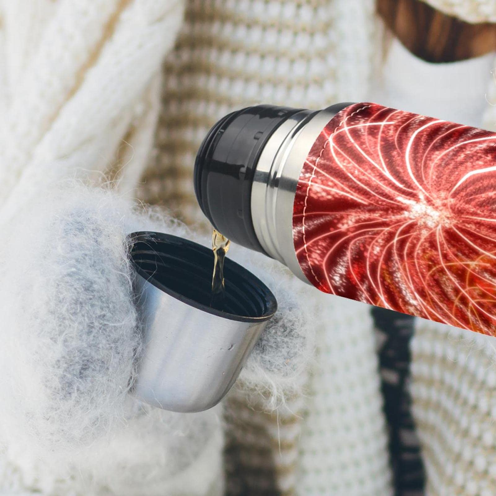 Stainless Steel Leather Vacuum Insulated Mug Fireworks Thermos Water Bottle for Hot and Cold Drinks Kids Adults 16 Oz