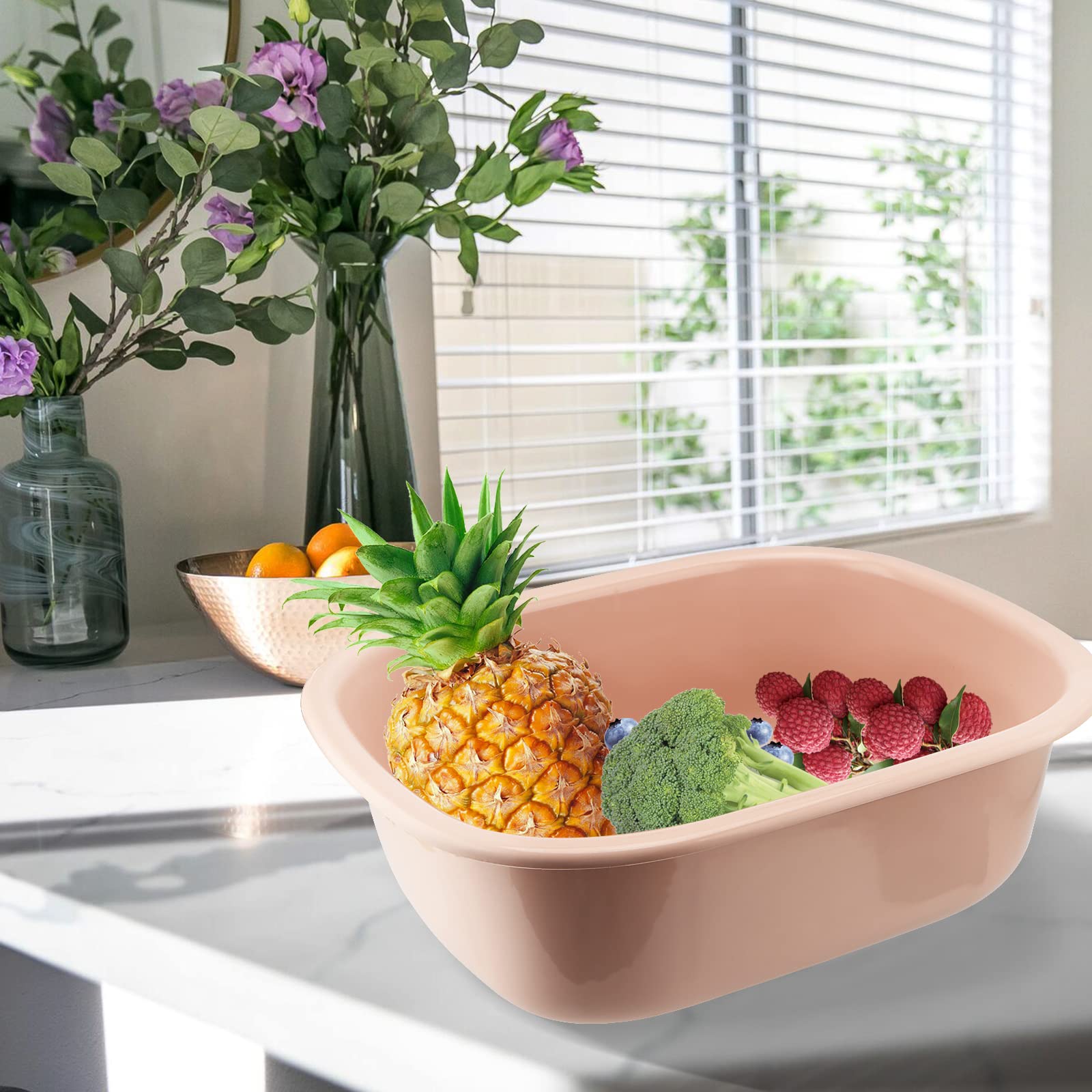 SOUJAP 6 PCS 12 Quart Plastic Wash Basin, 15x12‘’ Stackable Plastic Square Dish Tub, Rectangular Colorful Wash Basins Bins Tubs for Washing Cleaning Camping, 3 Colors