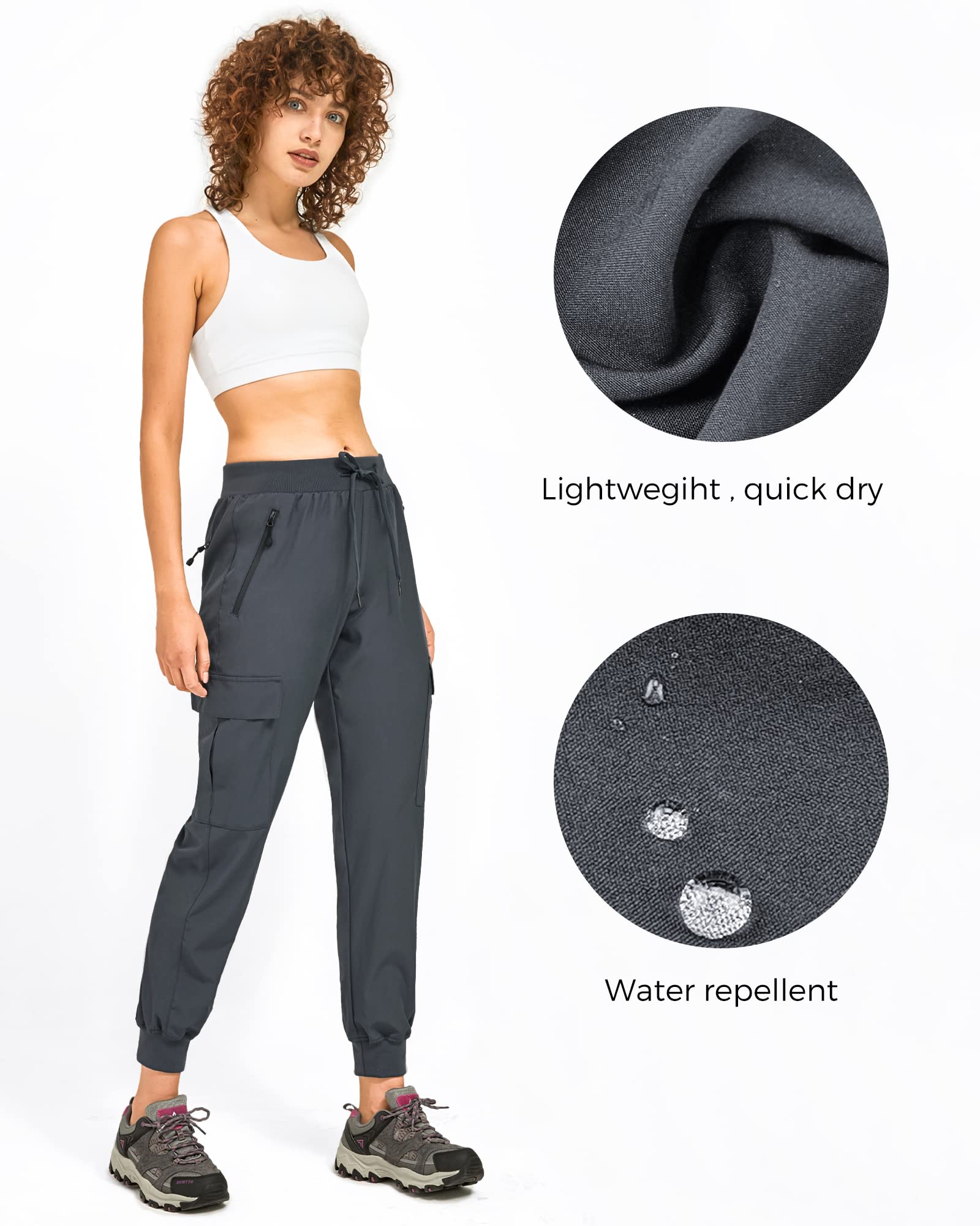 Stelle Hiking Cargo Joggers for Women Lightweight Quick Dry UPF 50 with Zipper Pockets Pants for Outdoor Workout(GY,M) Grey