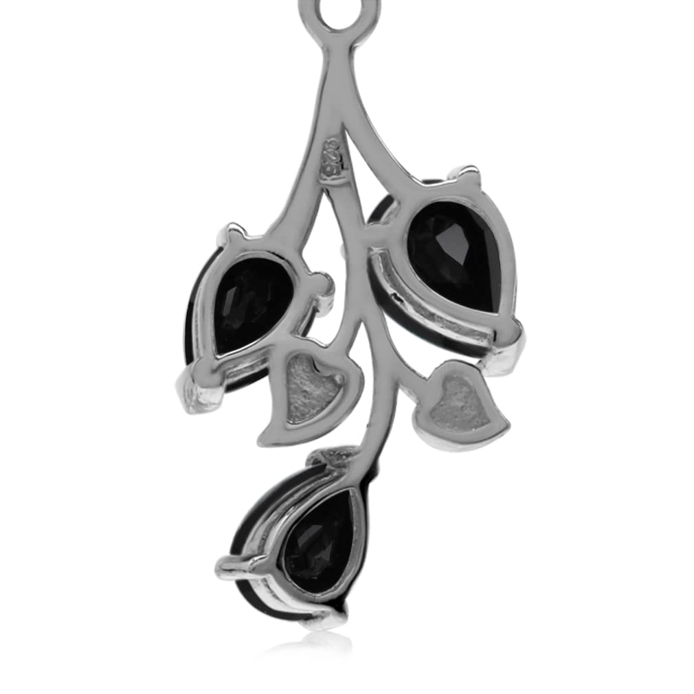 Silvershake 2.3 Ct Natural Black Onyx 925 Sterling Silver Leaf Pendant with 18 Inch Chain Necklace Gemstone Jewelry for Women