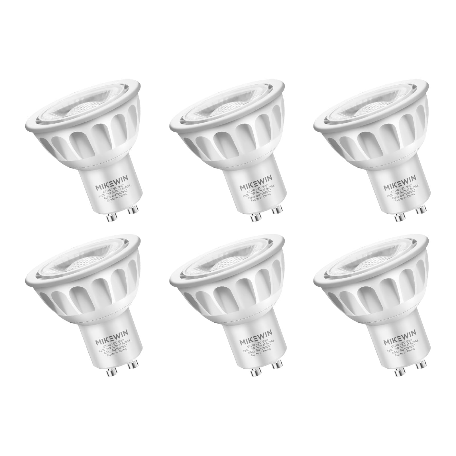MikeWin Dimmable MR16 LED Light Bulb,GU10 Base,120V,Neutral White,5W(50W Halogen Replacement),500LM,40° Narrow Beam Range Hood Light Bulb for Recessed Track,Kitchen,Living Room,Bedroom-6 Pack