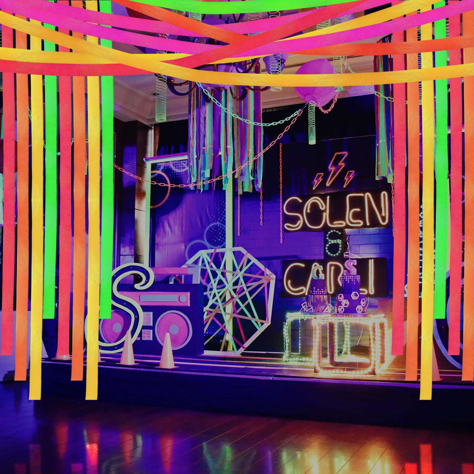 Neon Streamers Glow in The Dark Crepe Paper, Blacklight UV Reactive Fluorescent Streamers for Neon Party