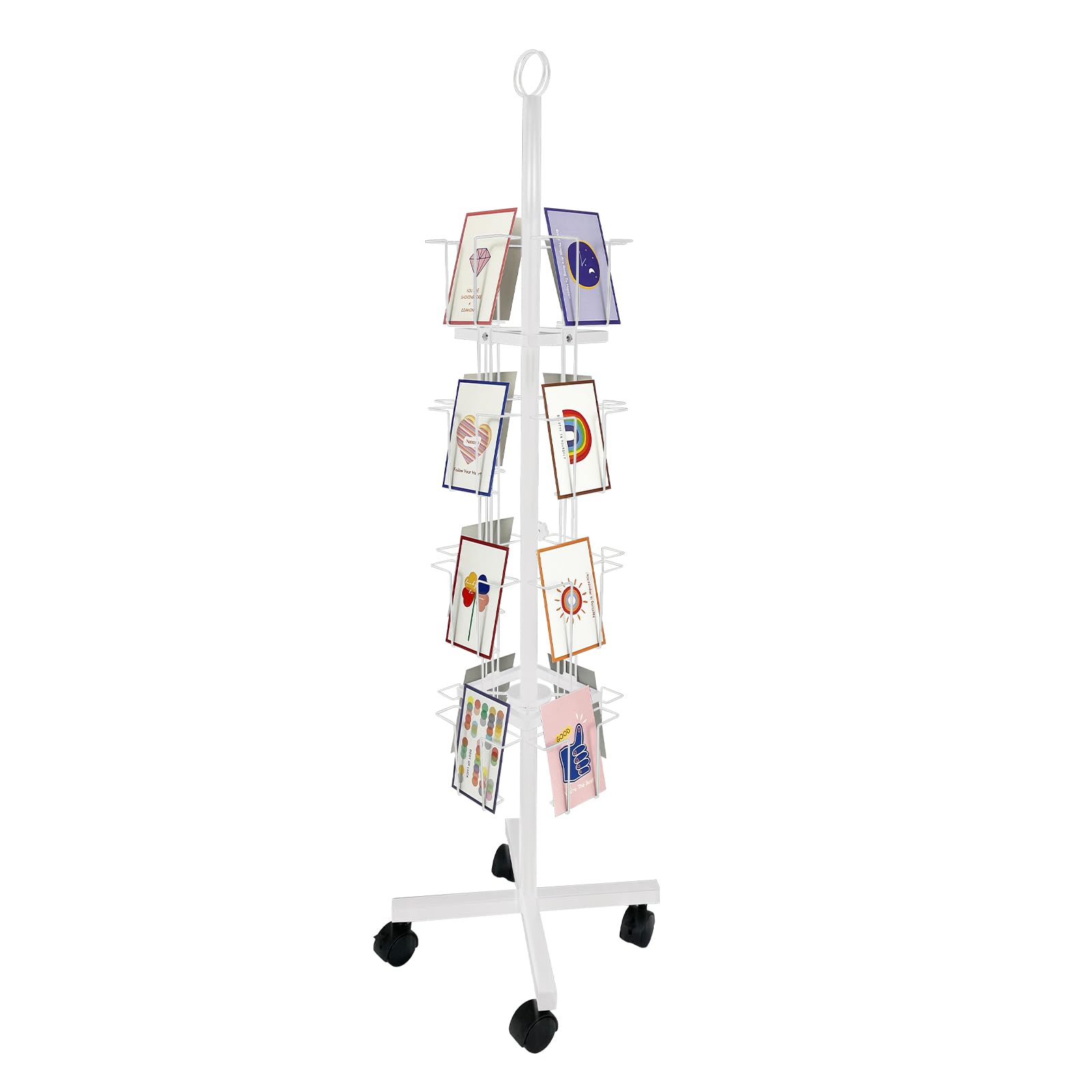 Tongmo Greeting Card Rack: Enhance Your Display with a 16-Pocket Rotating Countertop Solution for Postcards, Brochures, and Greeting Cards (White, 48”H - 16 Pockets)