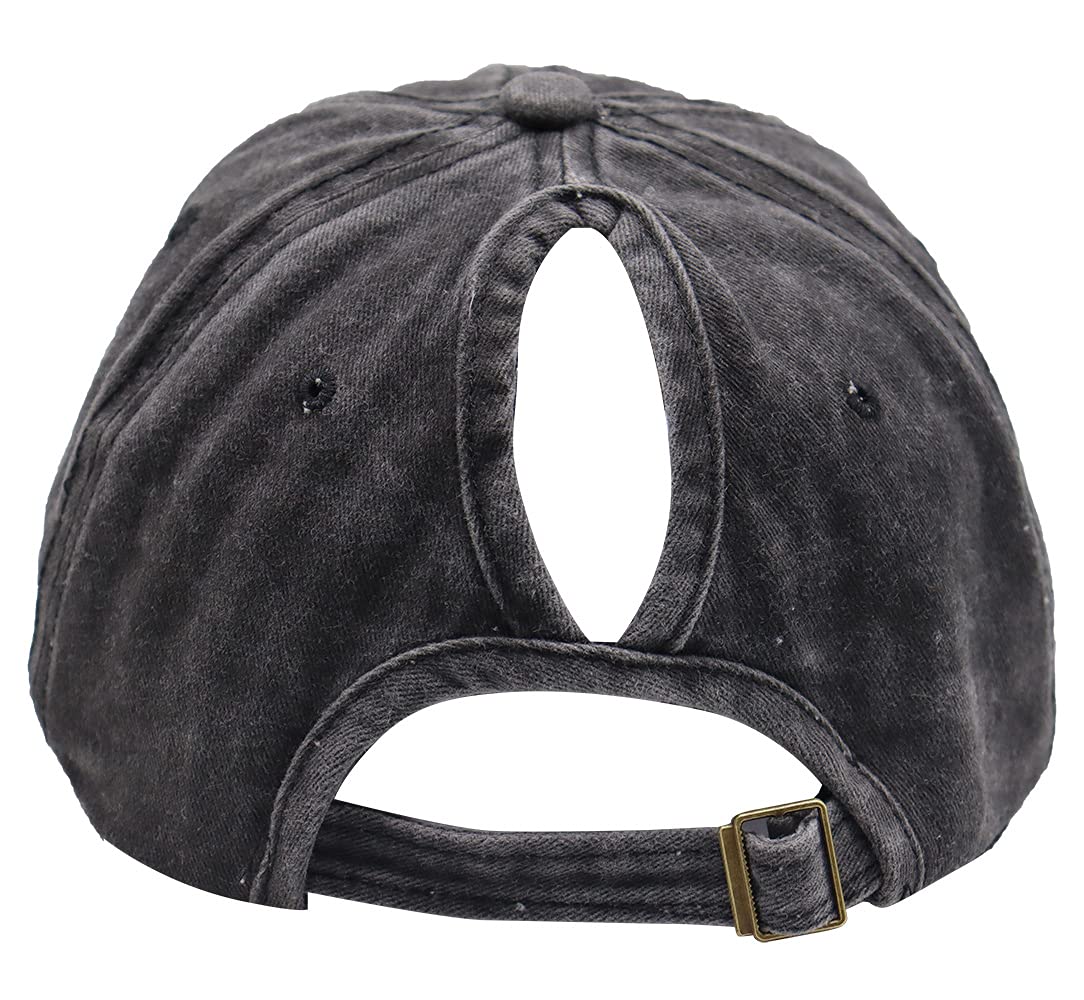OASCUVER Women Lake Girl Ponytail Hat, Embroidery Adjustable Baseball Cap Washed Distressed Messy High Bun Ponycap …