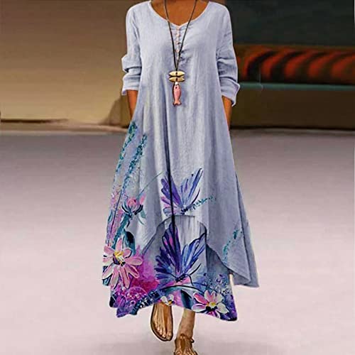Tenworld Winter Long Sleeve Maxi Dress for Women Asymmetrical Hem Button Down V Neck Casual Dresses Flowy A Line Swing Pink