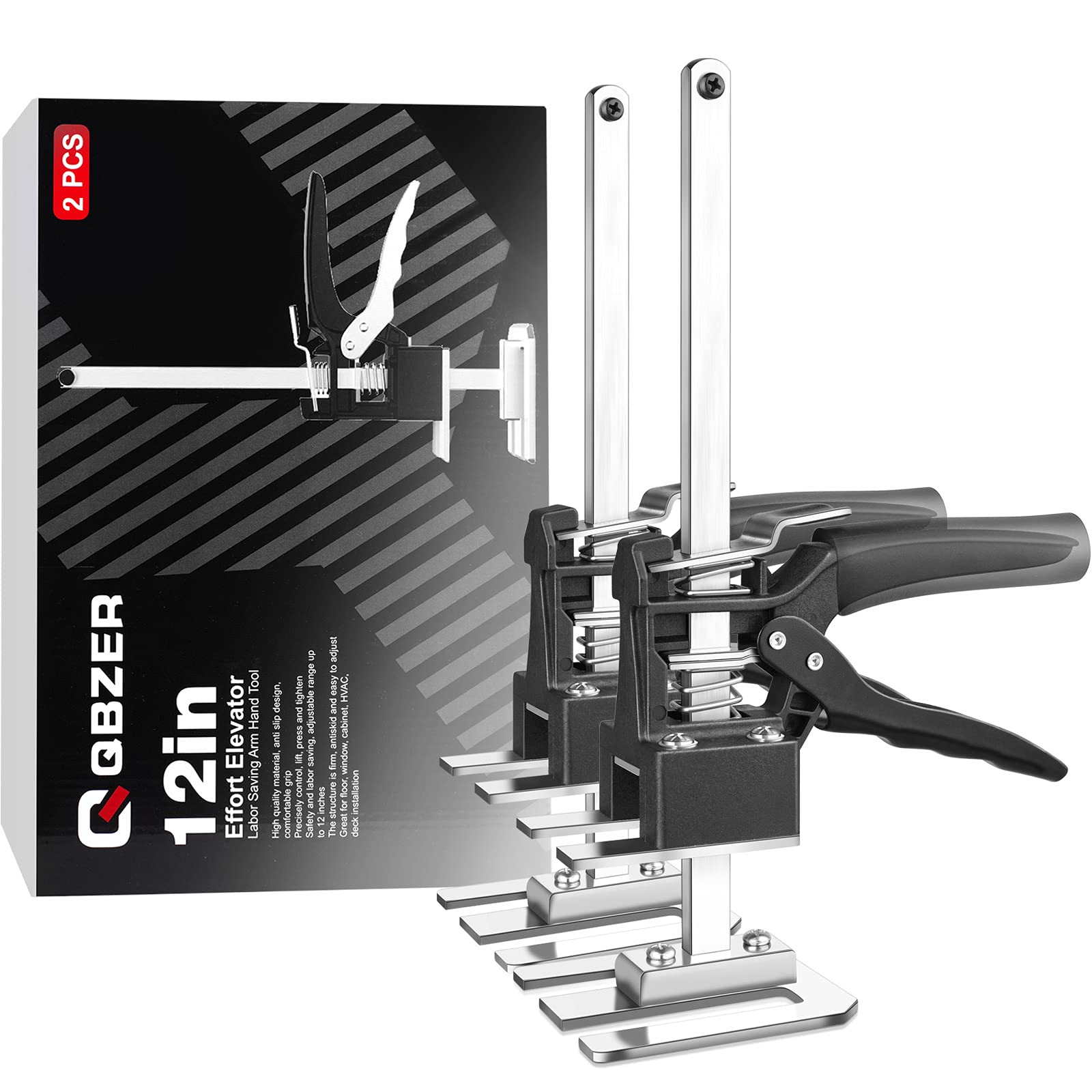 QBZER Effort Elevator | 12-Inch Labor Saving Arm Jack,Drywall Lift Hand Tool for Door Panel Lifting,Board Lifter,Cabinet Jack and Wall Tile Height Adjuster,Gift for Father and Husband (2 PCS)
