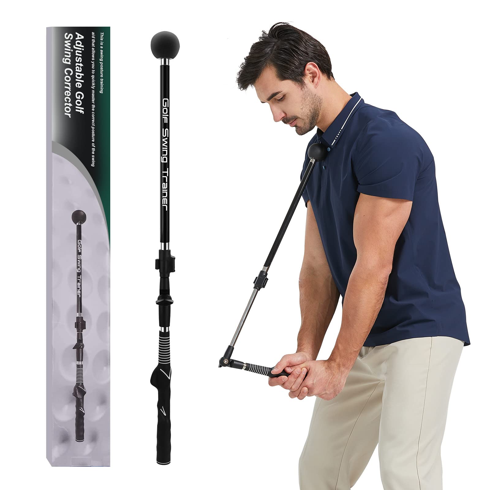 TongWey Golf Swing Trainer, Portable Golf Training Aid Adjustable, Forearm Rotation, Shoulder Turn Lightweight, Durable Golf Trainer with Ergonomic Grip to Beginners. (Black)