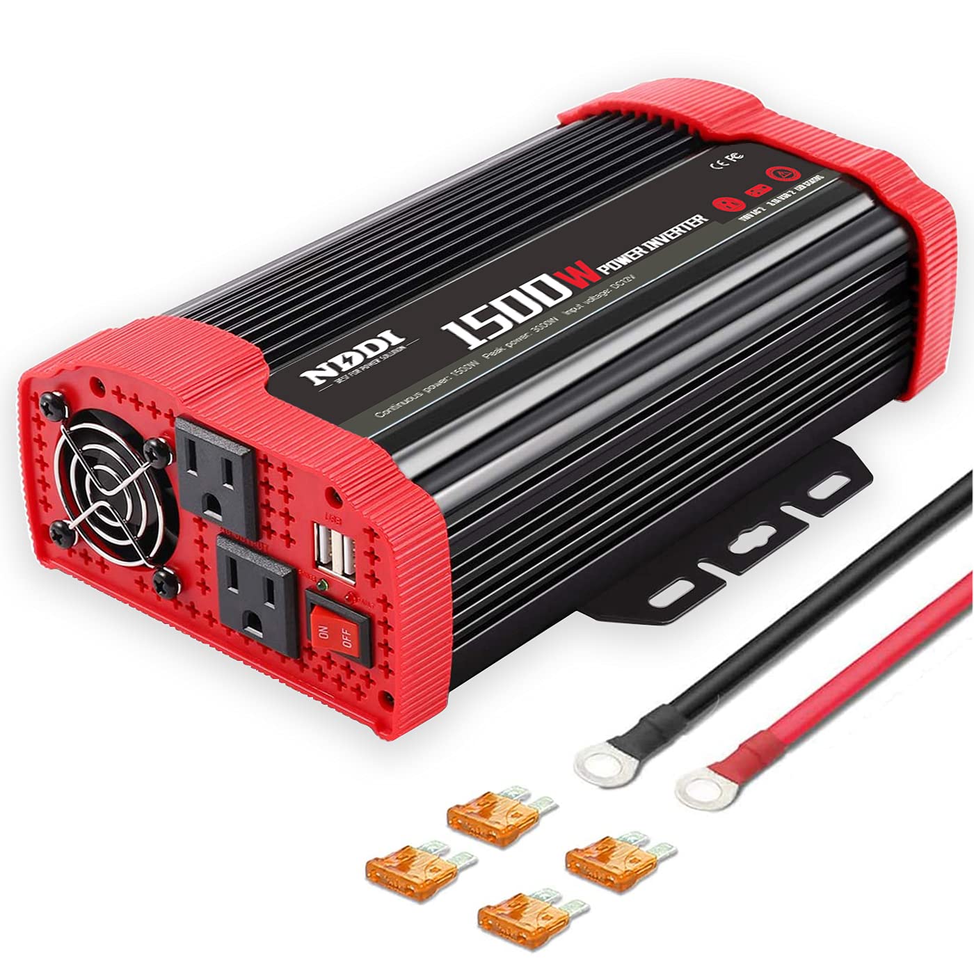 NDDI 1500W Car Power Inverter 12V DC to 110V AC Car Converter Charger Adapter with Dual 3.1A USB Port and AC Outlets Quick Charging
