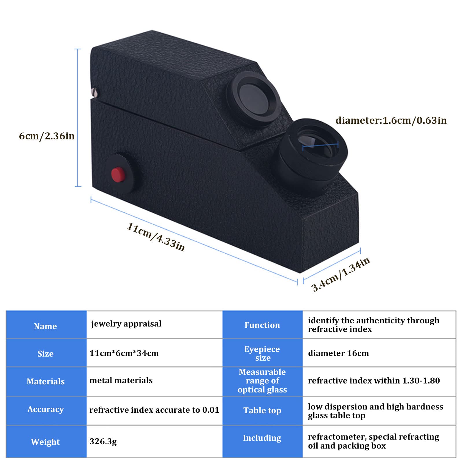 Yuecoom Jewelry Refractometer, Portable Gemstones Refractometer 1.30 to 1.81 Quick Identification High Accuracy Gemstones Refractometer Kit for Measuring The Refractive Index Jewelry Test Tool