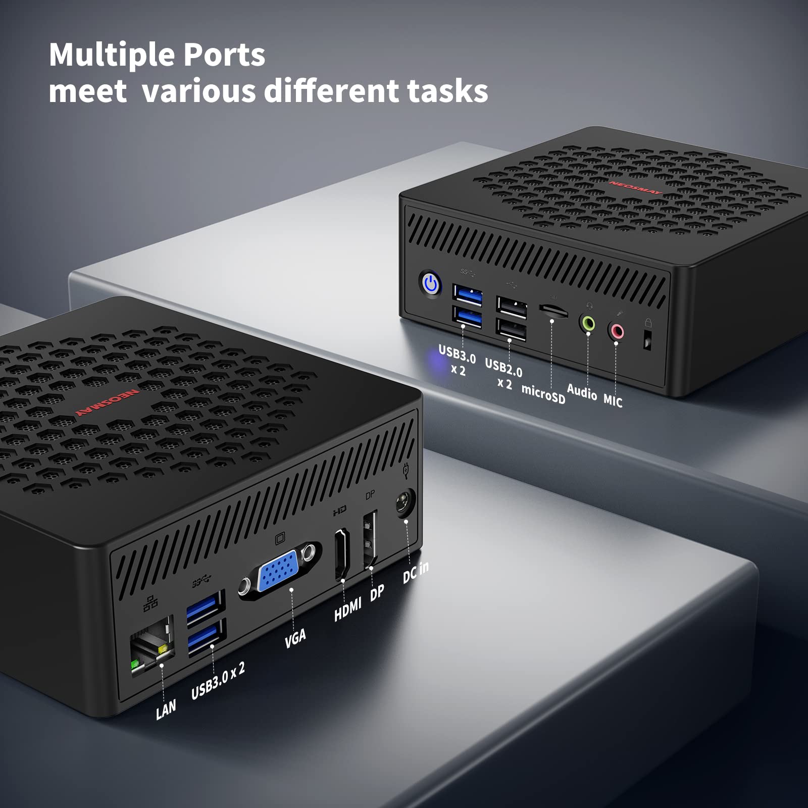 NEOSMAY Fanless Mini PC Fanless Desktop Mini Computer Micro PC Pentium N6005 CPU 16GB SODIMM DDR4 RAM 512GB M.2 2280 SATA SSD, Dual Channel, WiFi AX, HDMI/DP/VGA Triple Screen Display