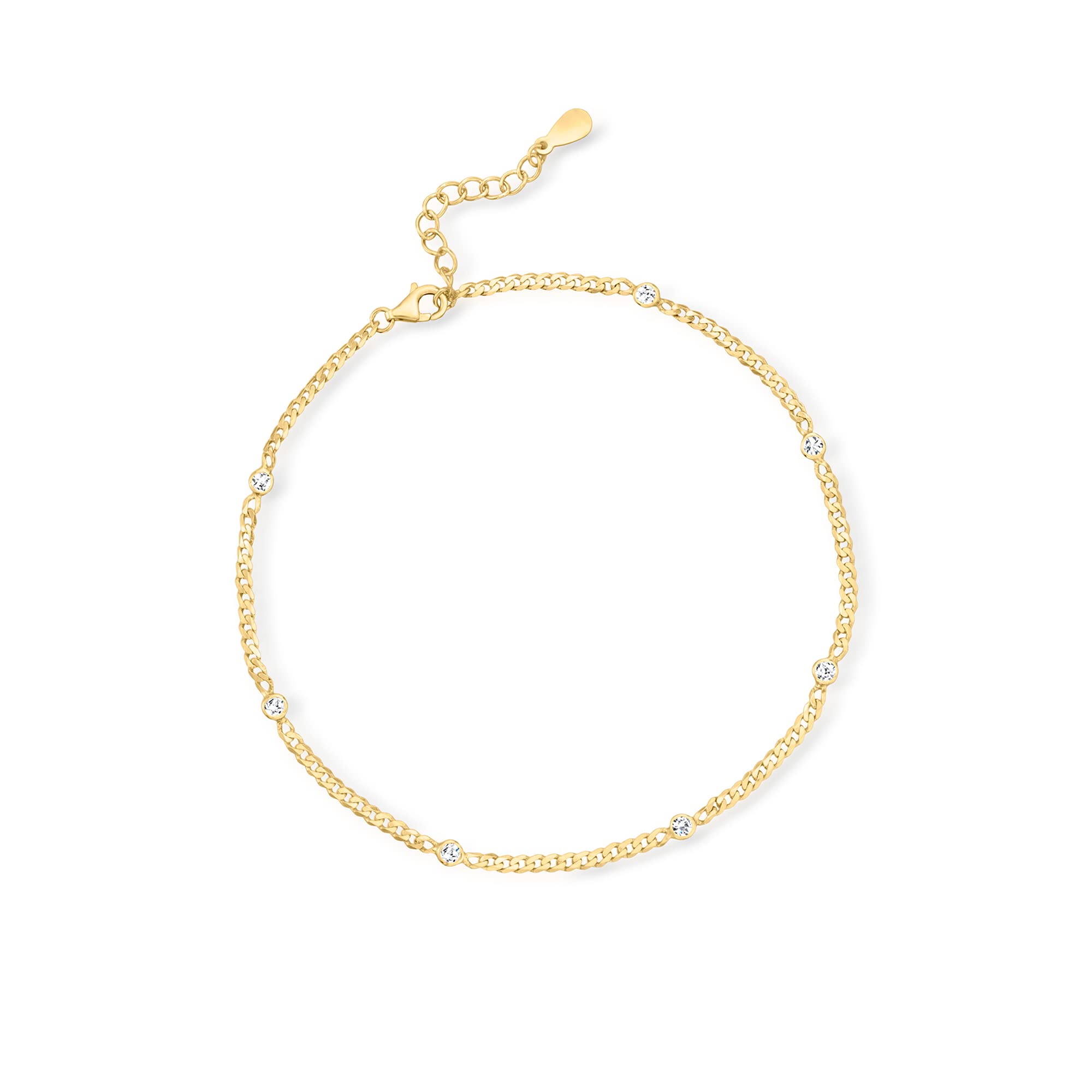 Ross-Simons Italian .40 ct. t.w. CZ Station Curb-Link Anklet in 18kt Gold Over Sterling. 9 inches