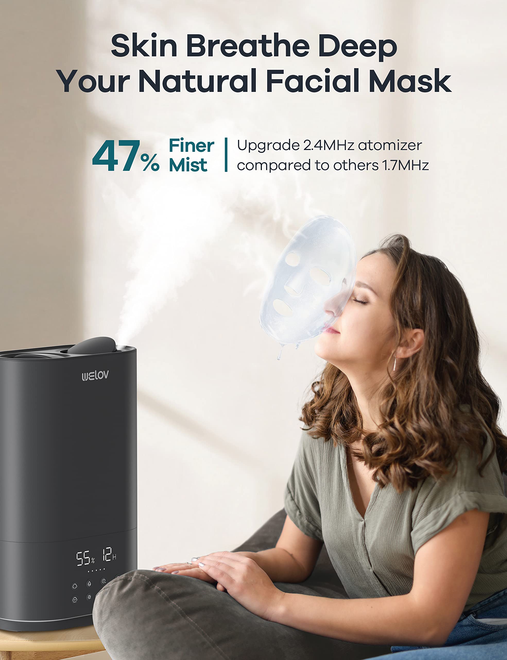 WELOV BoostMist Cool Mist Humidifier for Large Room, Smart Humidifier for Bedroom, 6L Home Humidifier for Plants, Quiet Ultrasonic Humidifier for Baby with APP/Voice Control, Auto Mode, H500 Pro