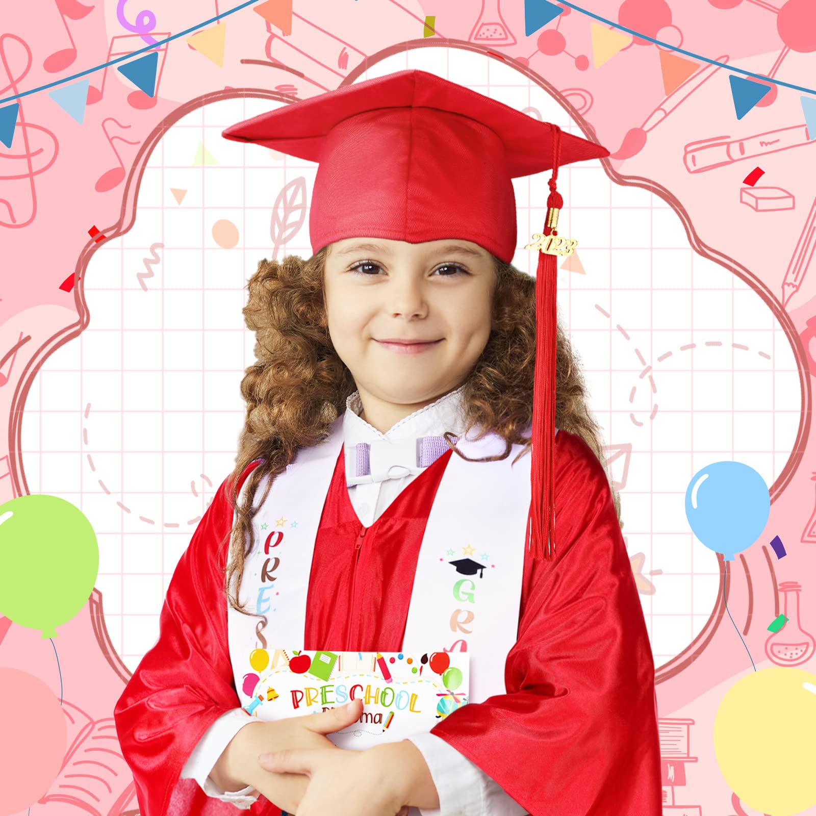 Sureio 6 Pcs Kindergarten Preschool Graduation Cap and Gown with 2024 Tassel Graduation Stole Certificate for Toddler Kids(Navy Blue, Medium)