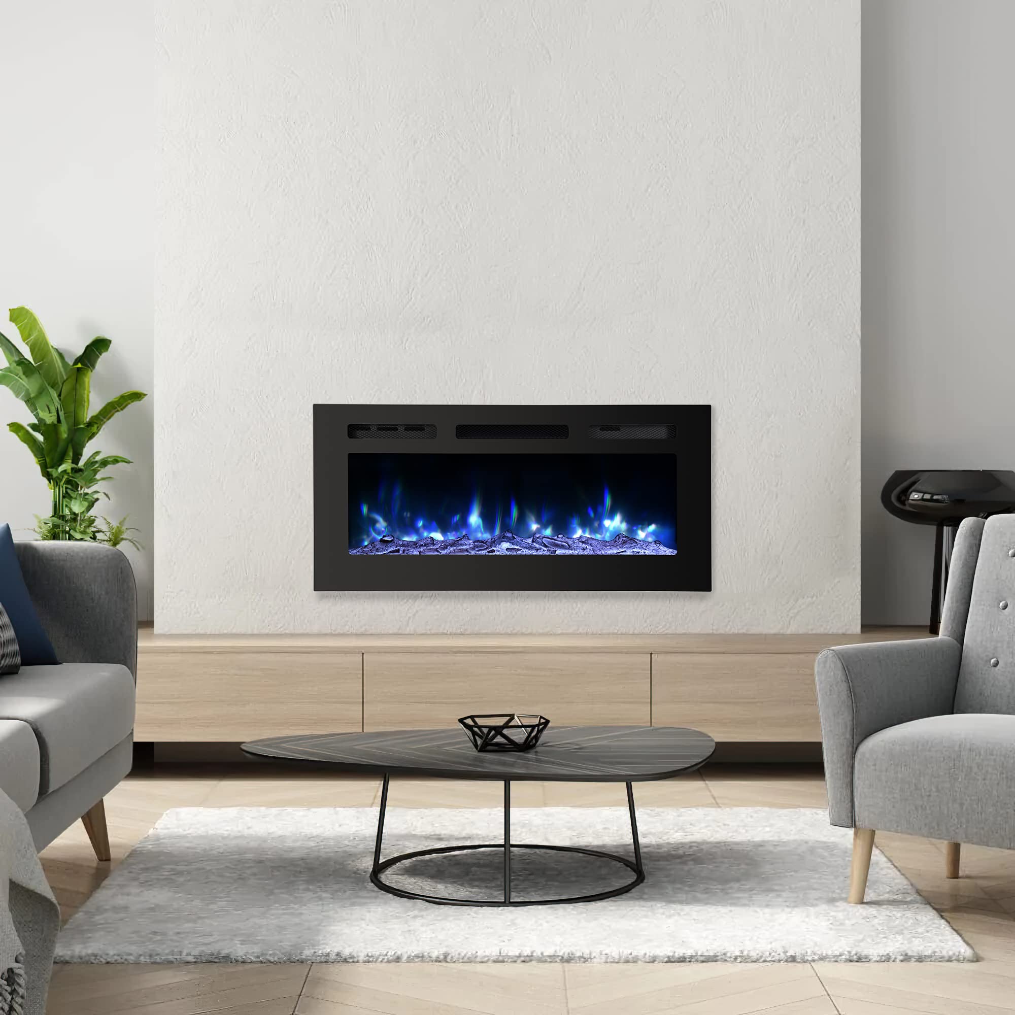PAOLFOX 36 inch Electric Fireplace Insert,Wall Mounted,Wall Fireplace Electric with Remote Control,Linear Fireplace,Led Fireplace Recessed,12 Flame Colors