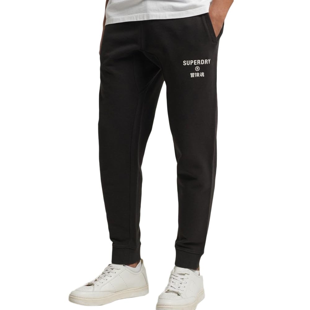 Superdry Mens Code Core Sport Joggers, Slim Fit, Drawcord Waistband Black Size M