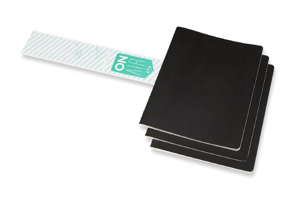 Moleskine Art Cahier Music Notebook, Soft Cover, XL (7.5" x 9.5") Pentagram, Black, 80 Pages (Set of 3)