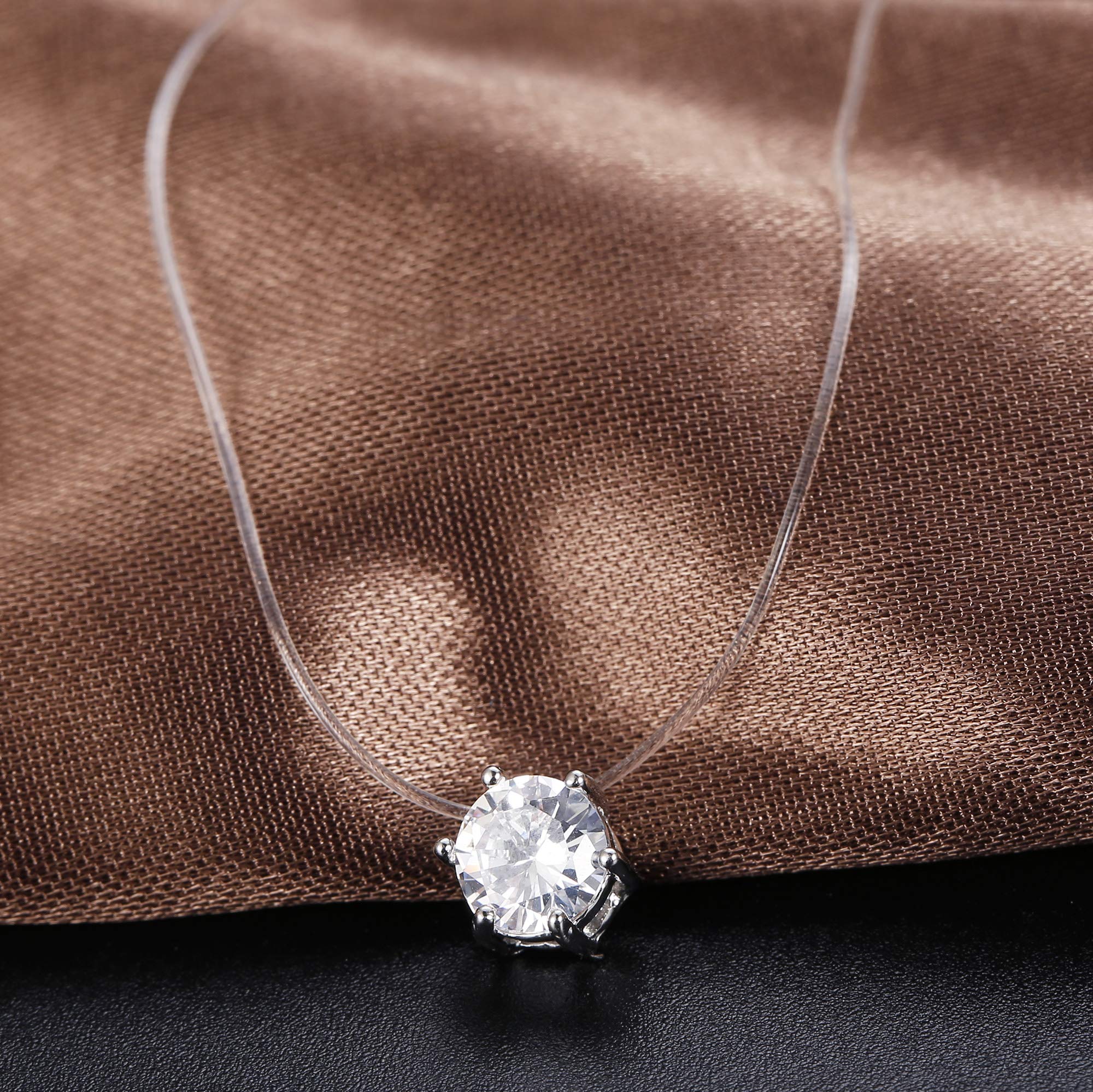 MILACOLATO 5Pcs Transparent Fishing Line Necklace Solitaire Dazzling Zircon Clear Pearl Choker Necklace