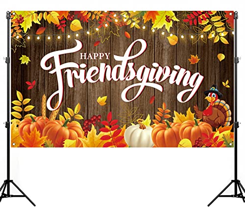 Nepnuser Happy Friendsgiving Photo Booth Backdrop Pumpkin Harvest for Fall Thanksgiving Friends Party Wall Decor (5.9Ć3.6ft)
