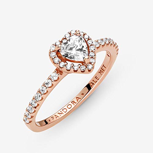 Pandora Sparkling Elevated Heart Ring - Rose Gold Ring for Women - Layering or Stackable Ring - Gift for Her - 14k Rose Gold-Plated Rose with Cubic Zirconia - Size 8.5