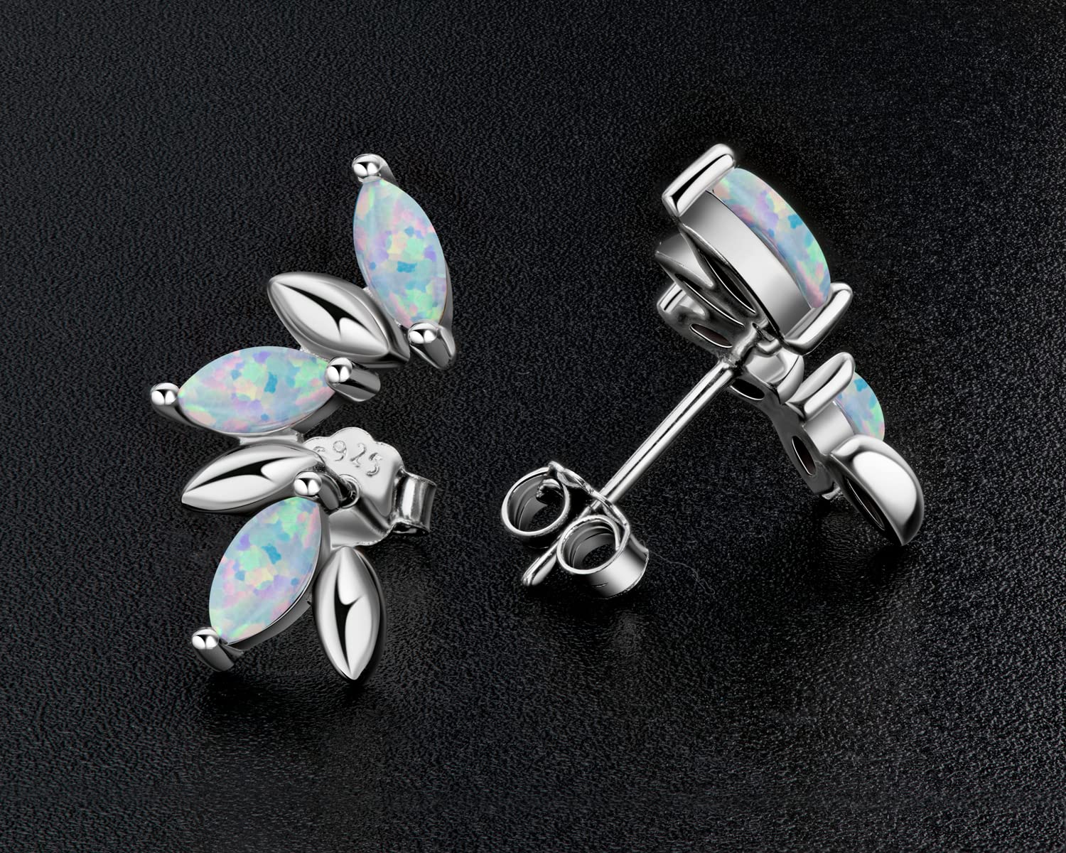 Sterling Silver Opal Stud Earrings for Women, Hypoallergenic Marquise Cut Birthstone Birthday Gift Fine Jewelry for Her Mothers Day