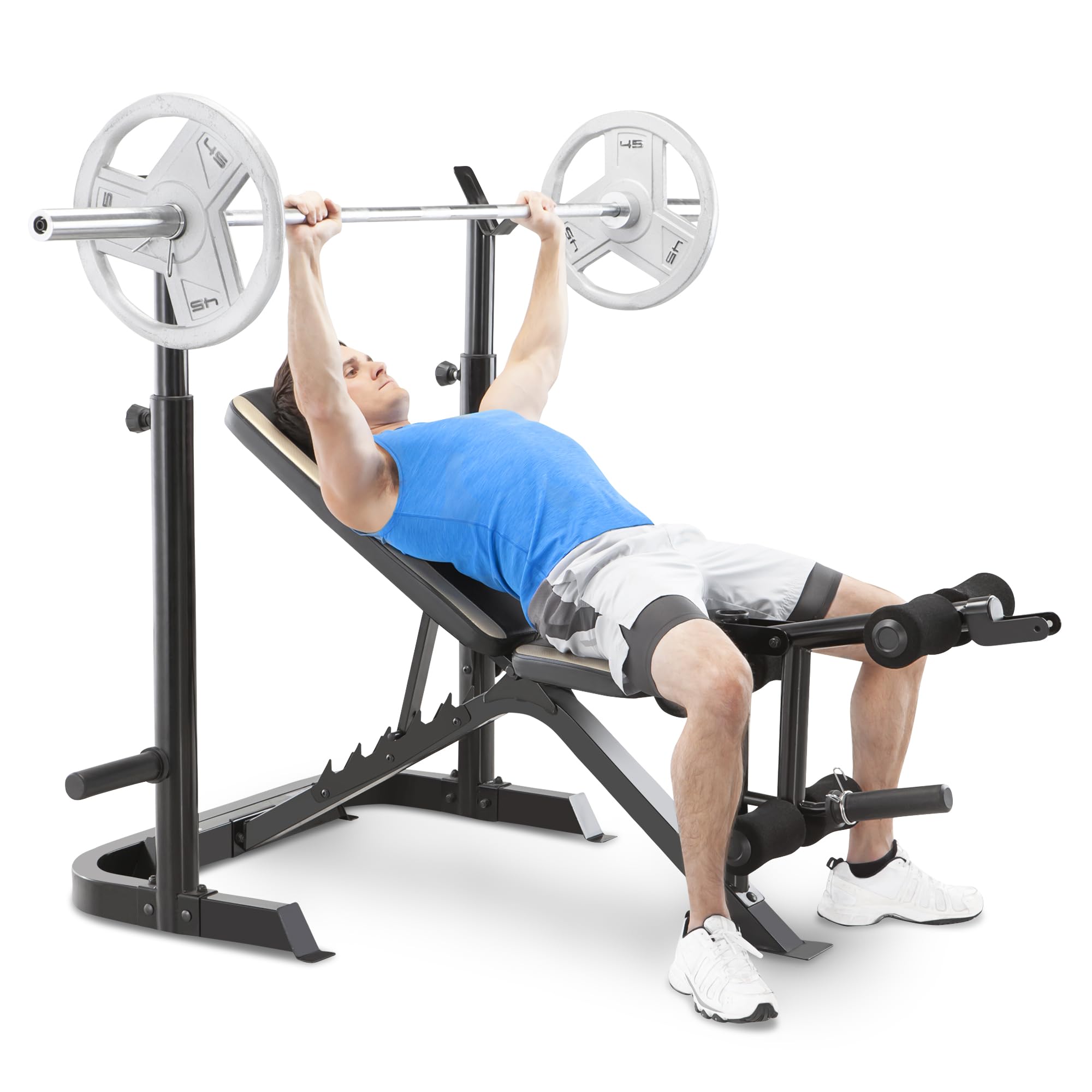 Marcy Adjustable Olympic Weight Bench with Leg Developer and Squat Rack MD-879 black 8.25 x 22.25 x 51.25"