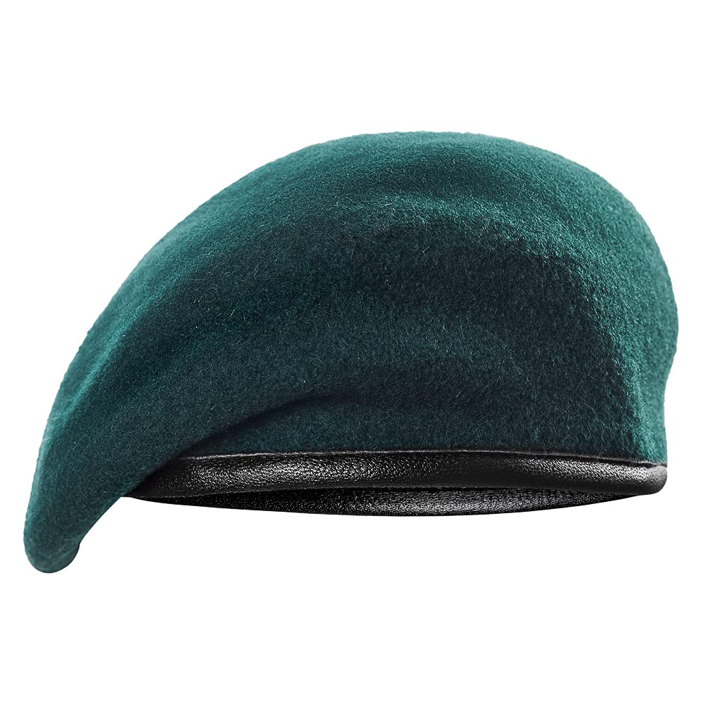 SAALVI 100% Wool and Leather Military Beret for Men and Women Wool Beret Hat, Soft Satin Lining, Black Size, 7 1/2