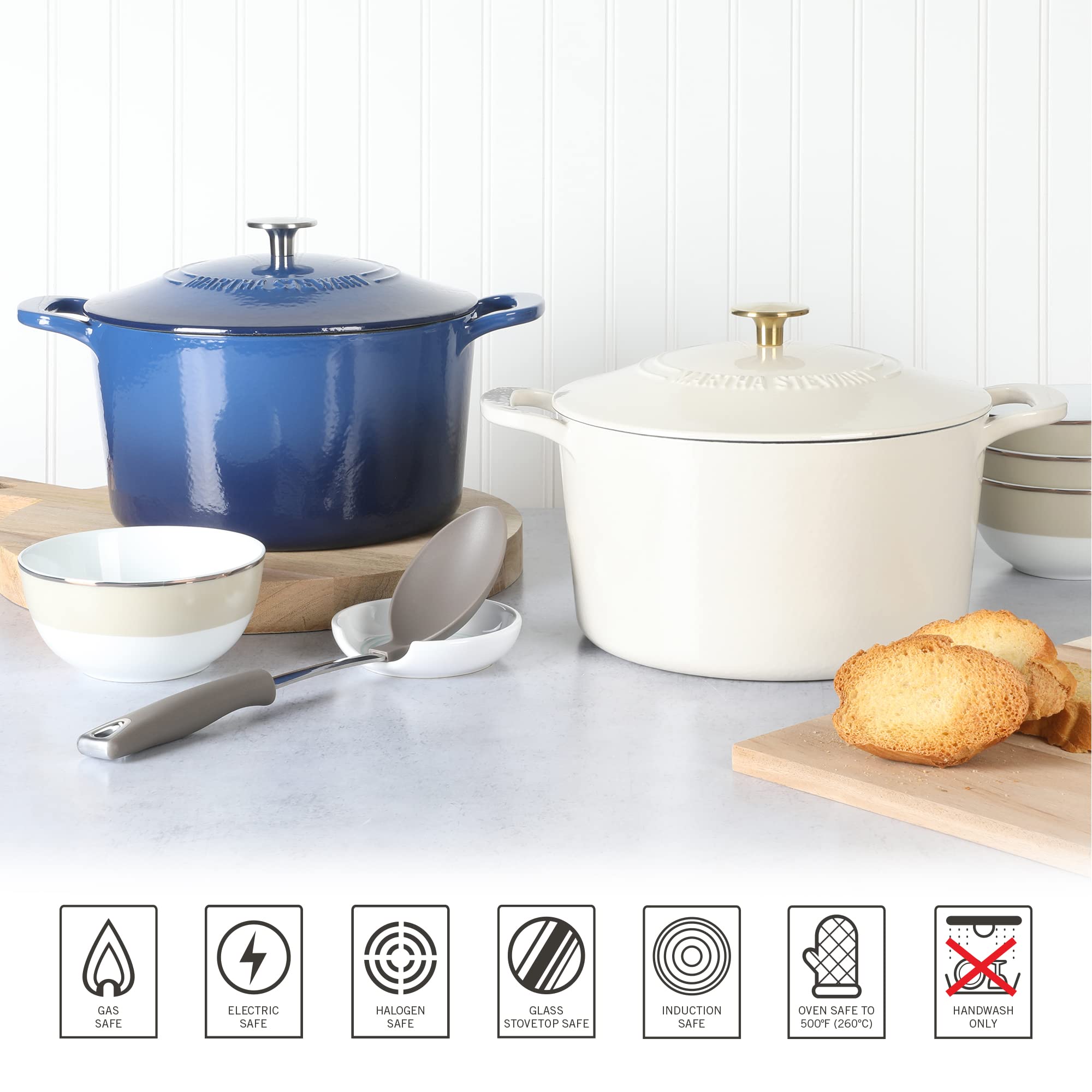 MARTHA STEWART Gatwick 7 QT Enamel Cast Iron Dutch Oven, Classic Blue