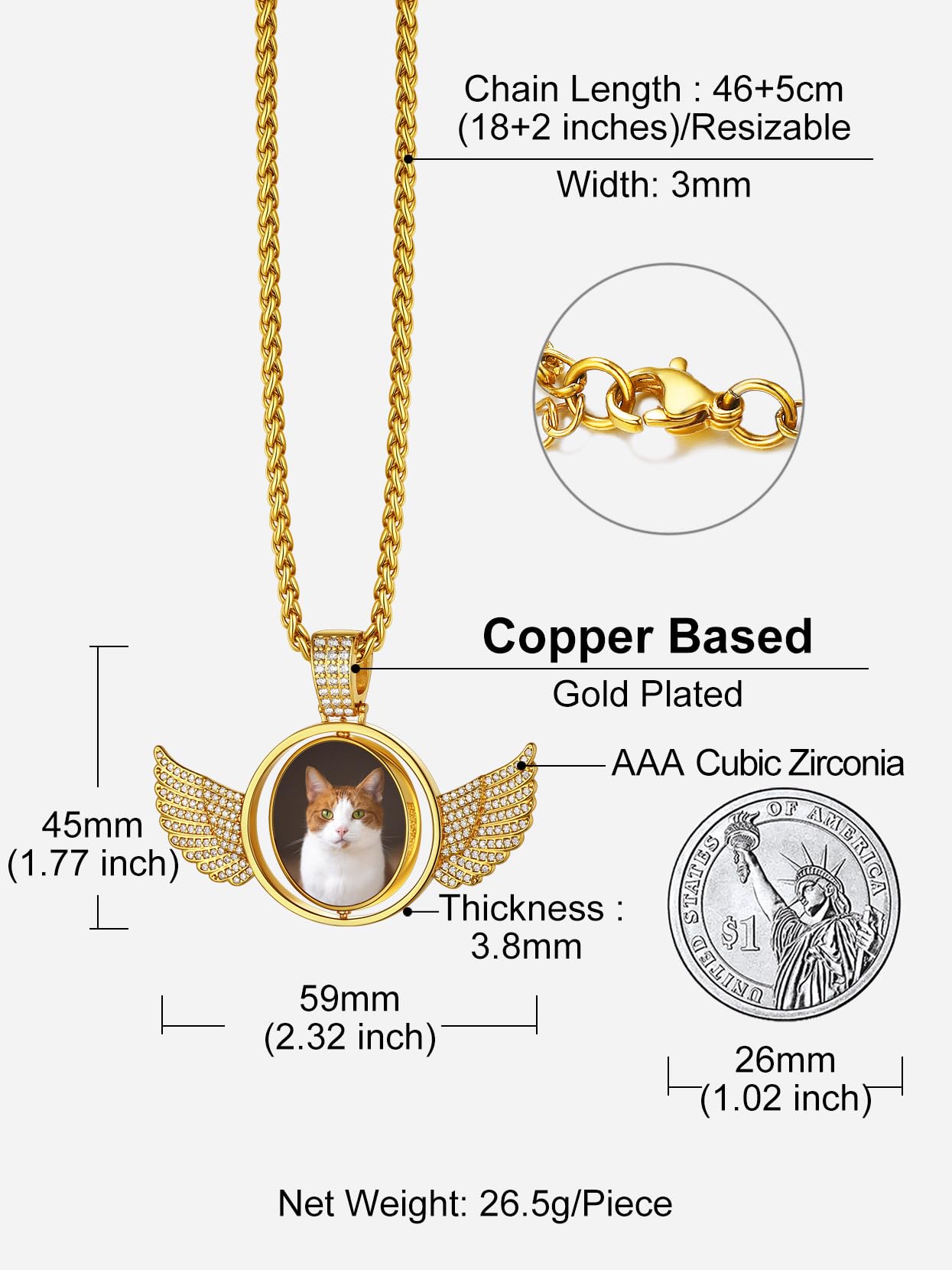 Richsteel Personalized Photo Picture Pendant Necklace Gold Plated Image Print Custom Jewelry