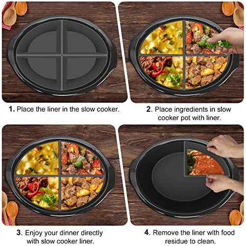 Slow Cooker Liners, Silicone Slow Cooker Divider Insert Fit 6QT Slow Cooker, Reusable & Leakproof, Easy Clean & Dishwasher Safe,BPA Free (4 Count, Grey)