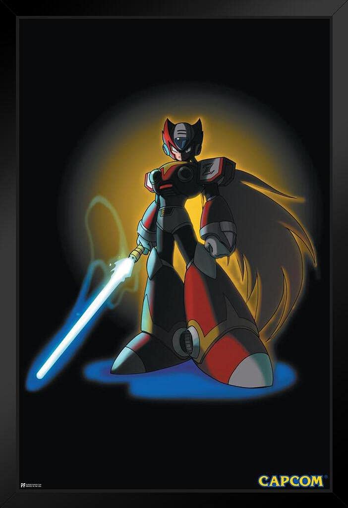 Mega Man Zero Blade Video Game Video Gamer Classic Retro Vintage 90s Gaming MegaMan Capcom Legacy Collection Megaman 11 Mega Man X Dr Wily Black Wood Framed Wall Art 14x20