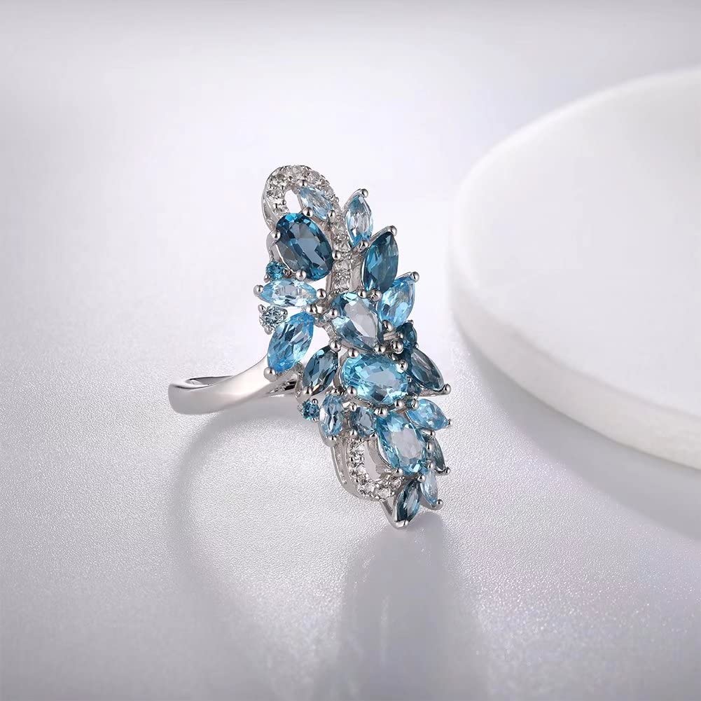 supermodel Natural Natural Blue Topaz London Blue Topaz Created White Sapphire Gemstone Rings 925 Sterling Silver Handmade Gem Ring Mother Gift for Women Size 7