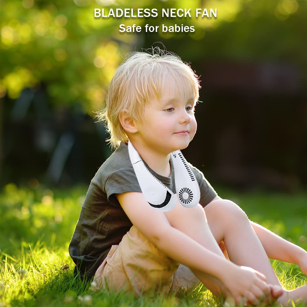 XASERDY Portable Neck Fan Clearance,5000mAh Bladeless Hands Free Fans,Rechargeable Foldable Personal Fan,USB Powered Desk Fan,Leafless Hanging Fan-White