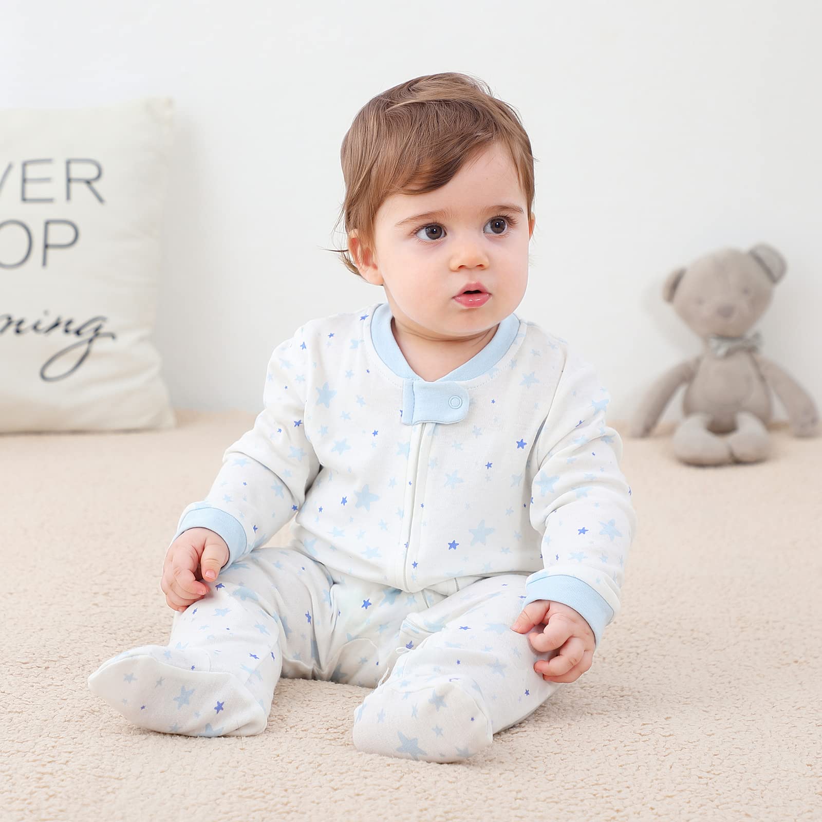 ZAV Solid Unisex Infants Clothes Baby Boys Girl Footed Jumpsuits Cotton Rompers