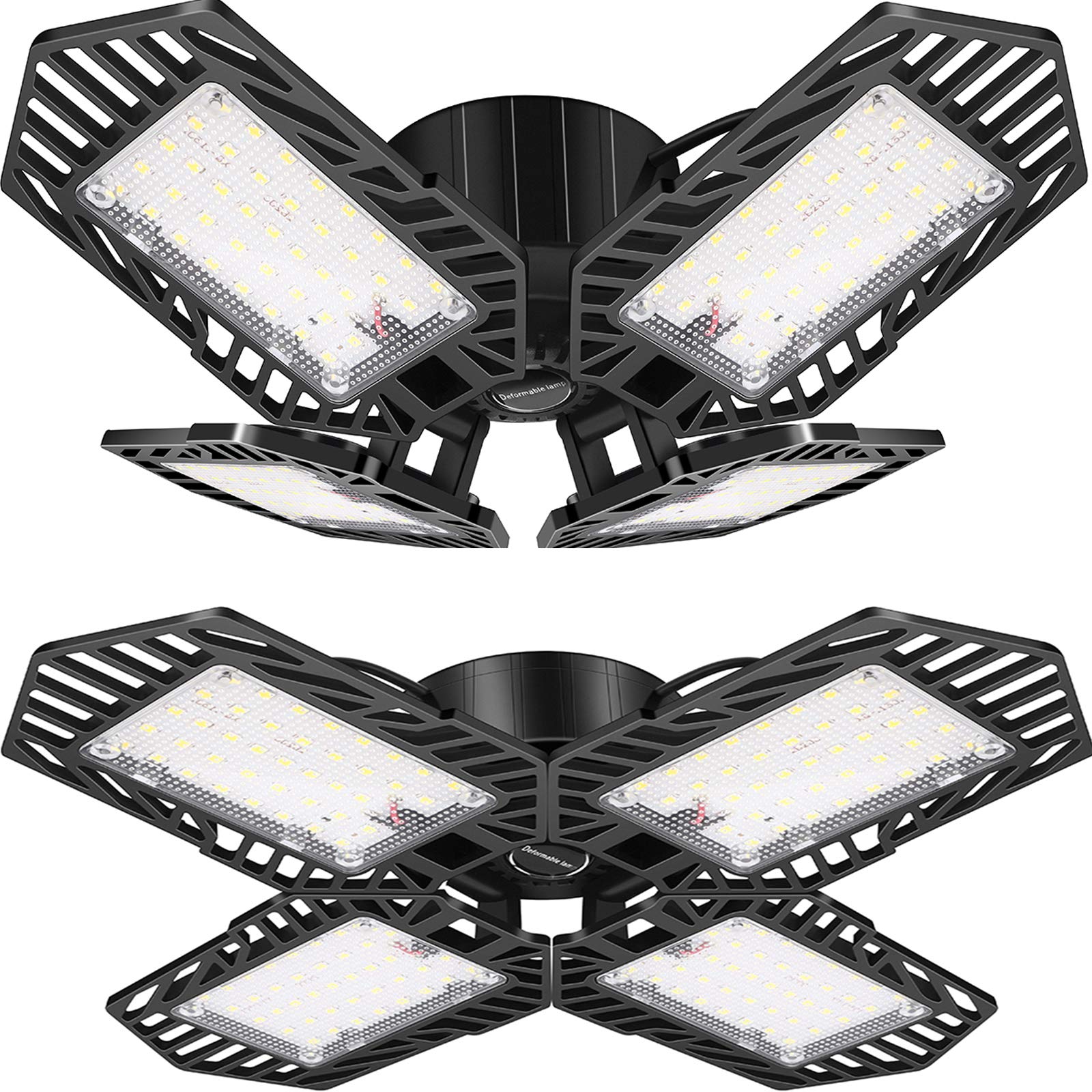 Paquete de 2 Luces de cochera LED de 100 W, luz de día para cochera, Luces de techo LED deformables, Luces de techo de cochera E26/E27 LED para Taller, sótano y almacén
