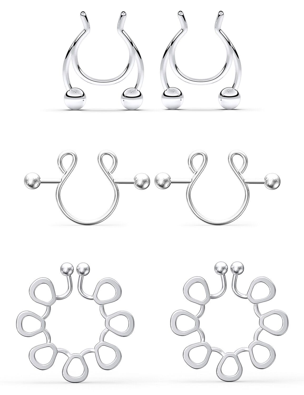 Prjndjw Fake Nipple Rings Stainless Steel Fake nipple piercing Faux Nipple Ring Non Piercings Adjustable Nipple rings Clip-on For Women Body Piercing Jewelry