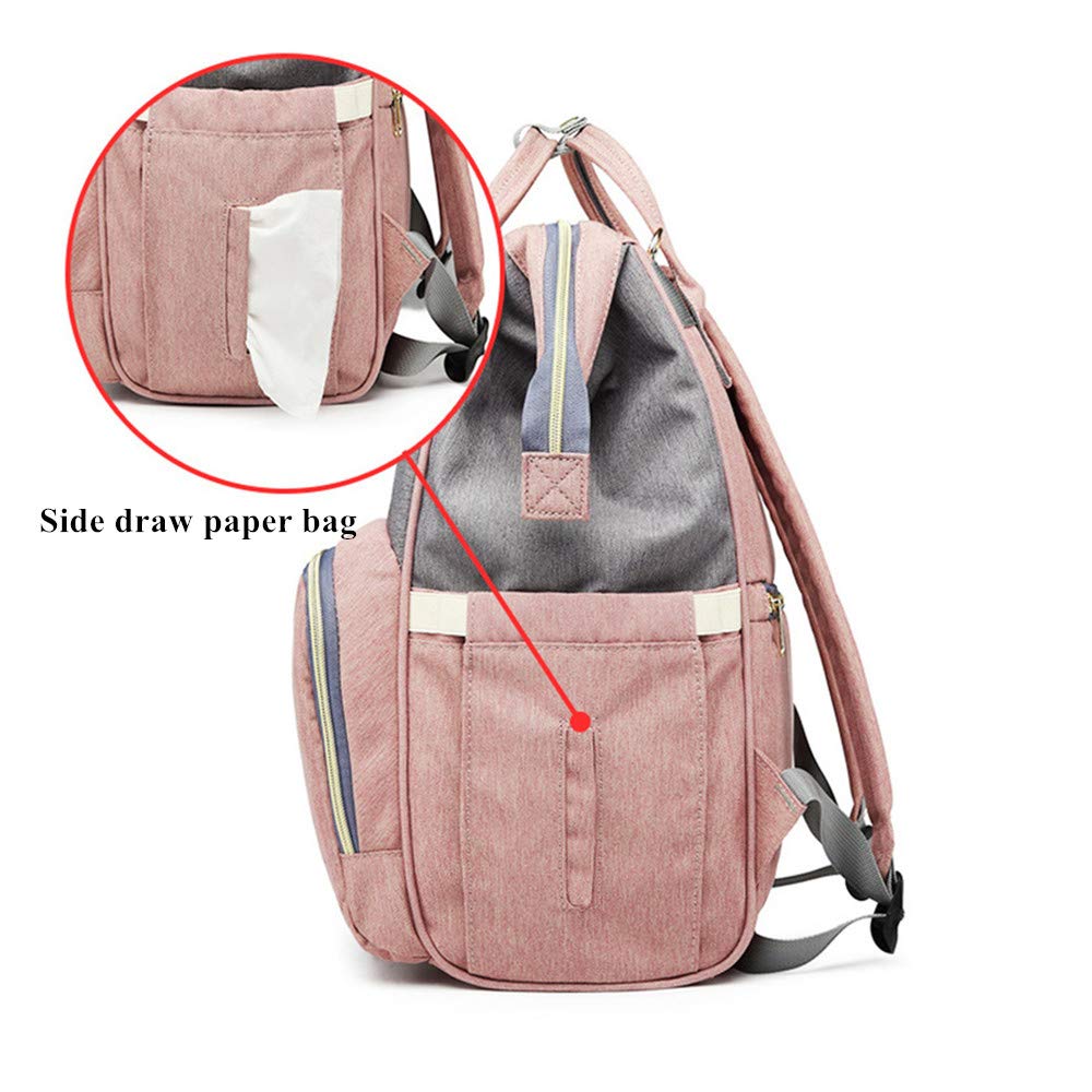 Multi-Function Diaper Bag for Baby Care Wide Open Nappy Bags Large Capacity Handbags Travel Backpack Waterproof Lightweight Pink/Dark grey