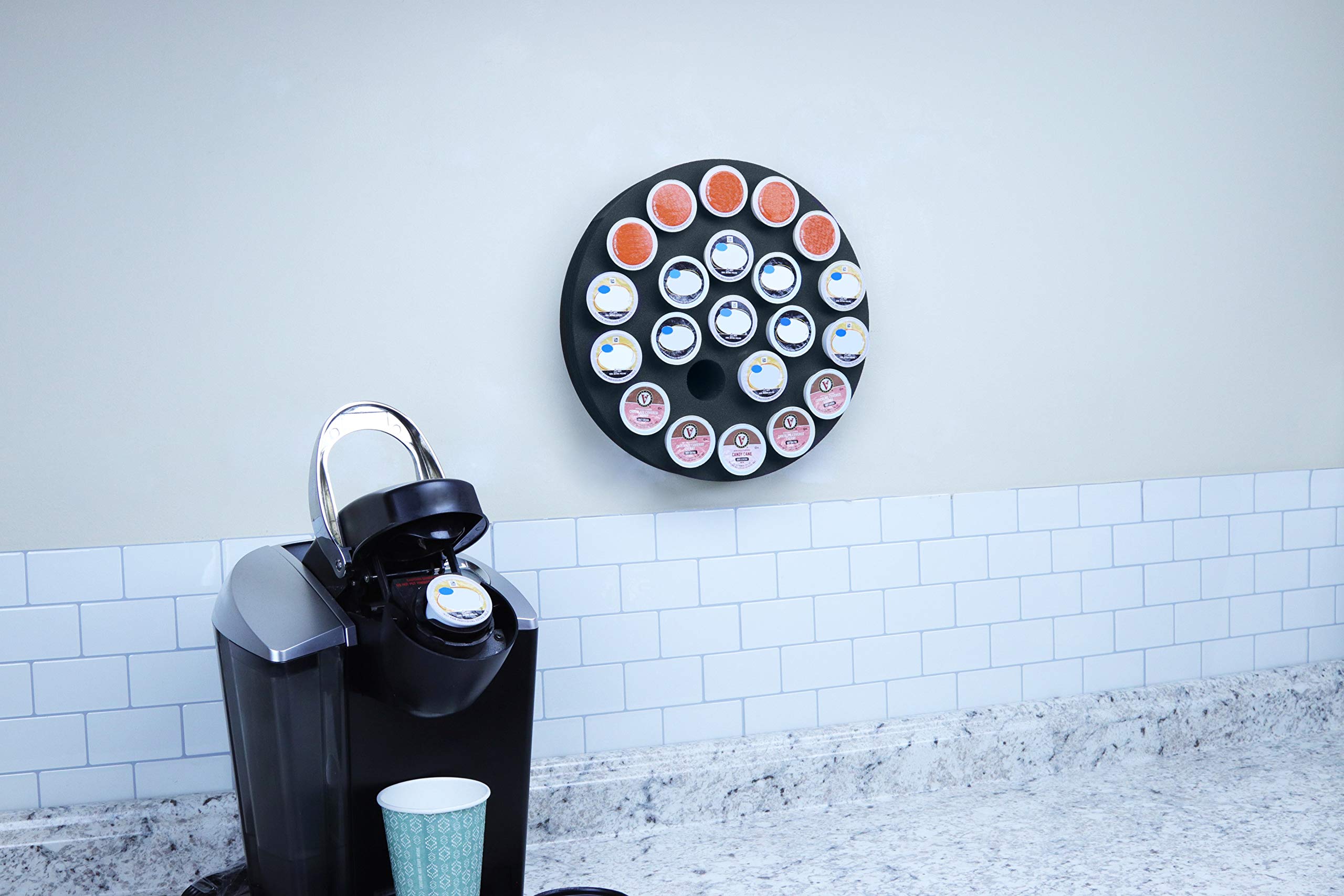Polar Whale 2 Coffee Pod Wall Mount Hanging Organizers Round Storage Tray Compatible with Keurig K-Cup for Kitchen Home Office Display Stand Waterproof Washable Black Foam 22 Compartment