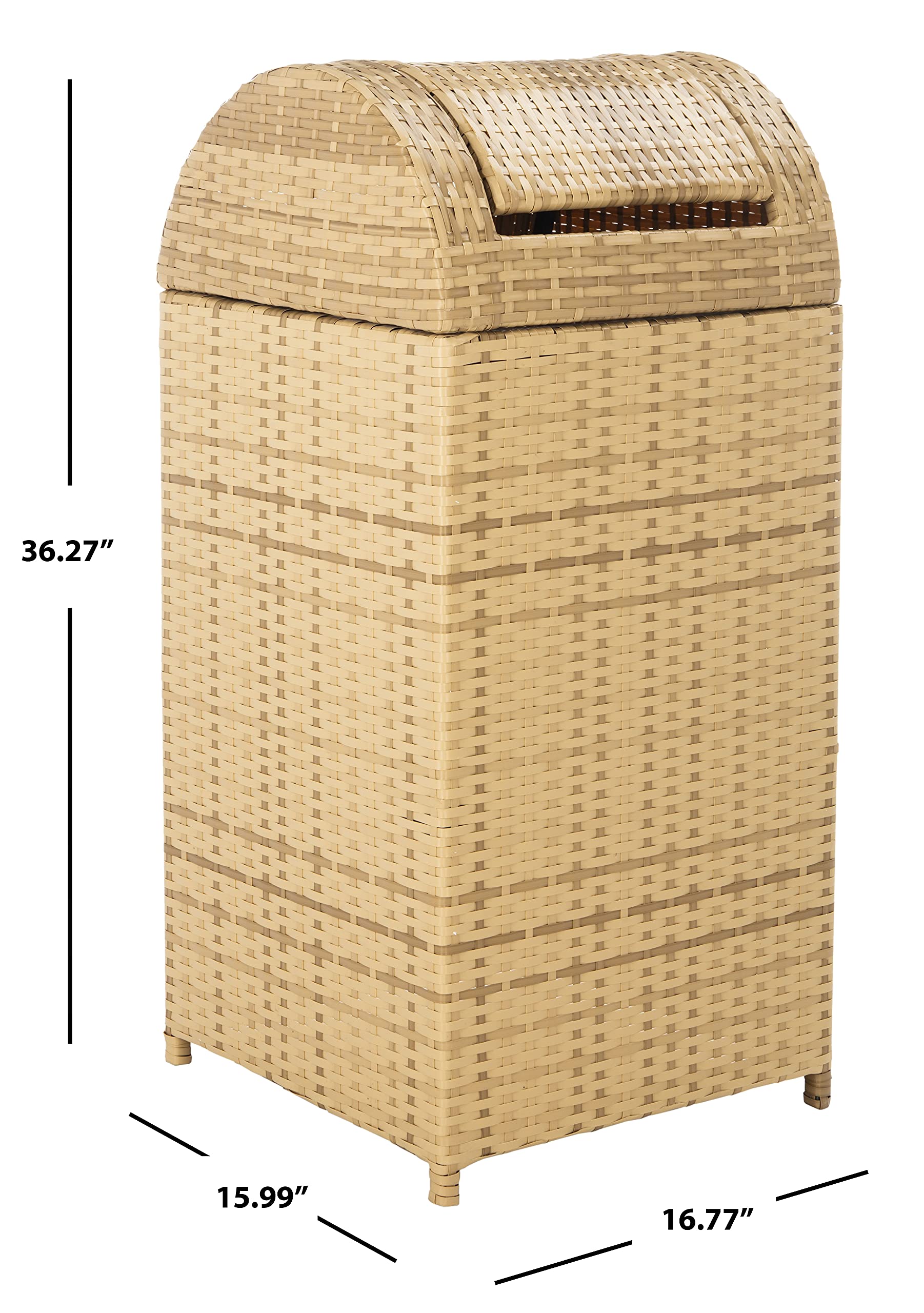 SAFAVIEH Outdoor Collection Mazeli Natural Woven Swing Top Dome Lid Trash Bin (Fully Assembled) PAT7511D