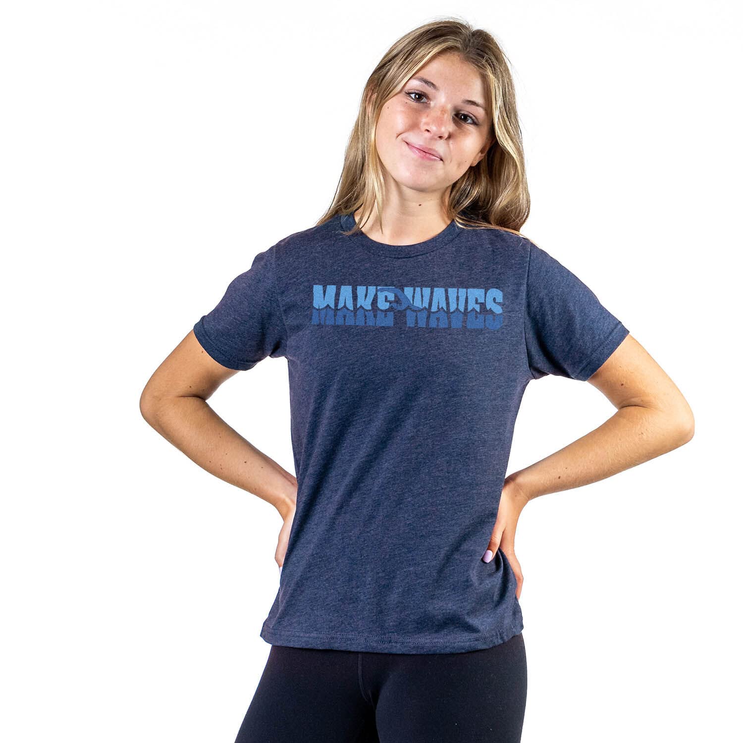 Swimming Make Waves Tee | Navy Short Sleeve T-Shirt | Adult Large