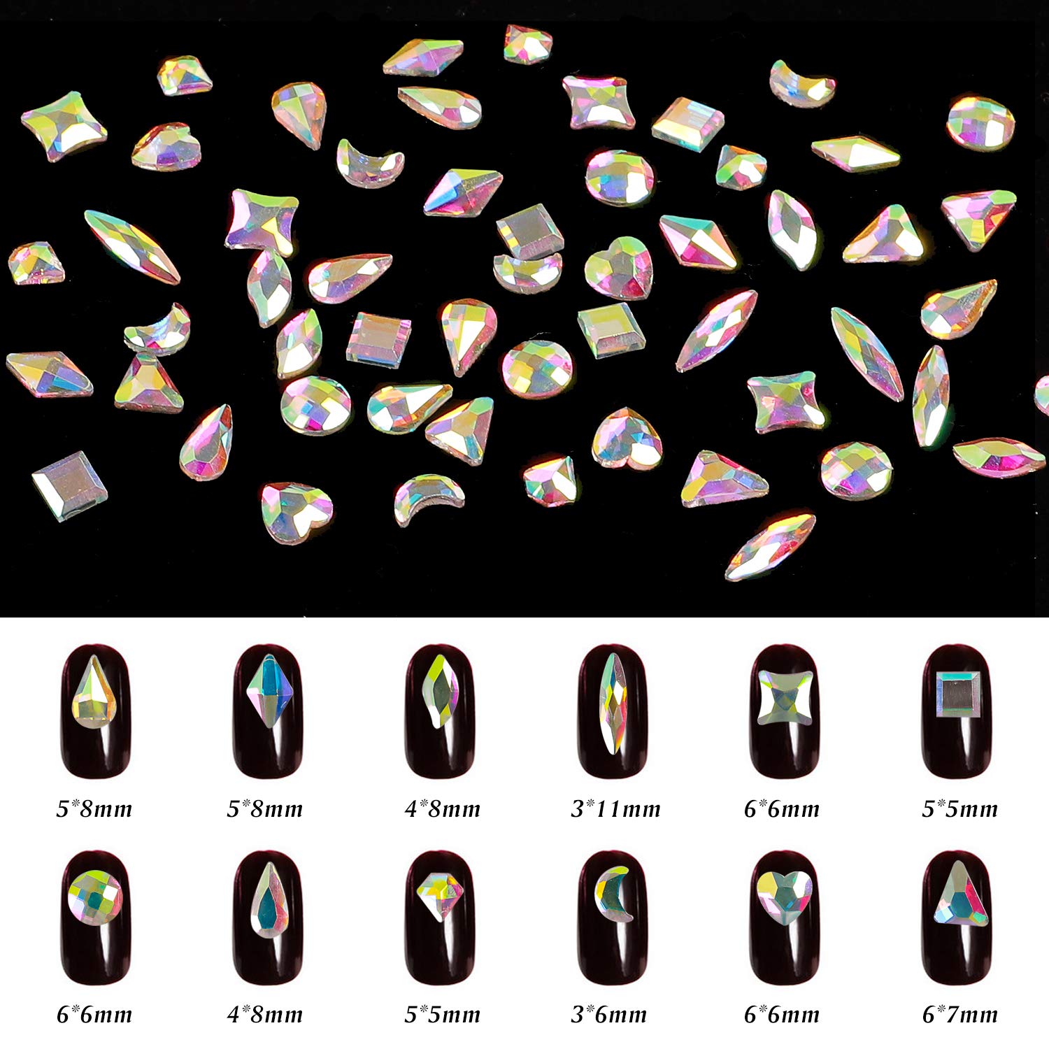 Outuxed 5000pcs Crystal Flatback Rhinestones Round Mixed Size AB Gems Nail Art Flatback Rhinestones with 1 Tweezers for Crafts Face Makeup