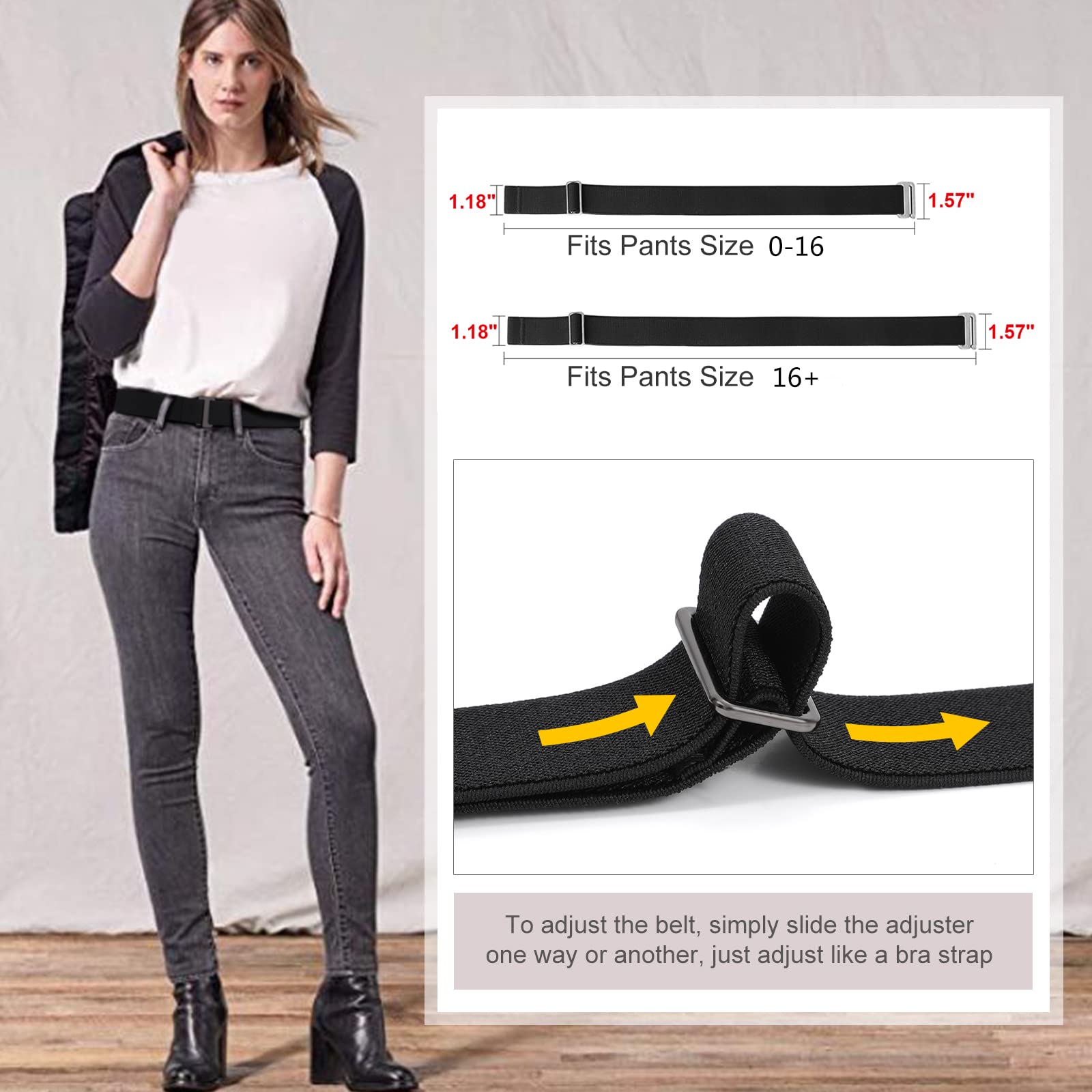 SANSTHS 6 Pieces No Show Women Belts Invisible Elastic Stretch Belt with Flat Buckle for Jeans Pants Dresses(Flat Buckle,S)